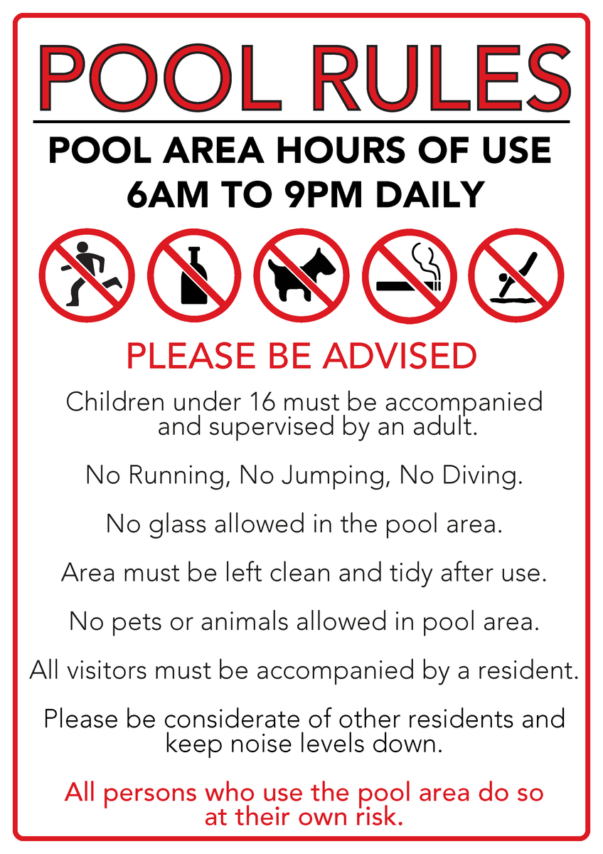 Custom Pool Rules & Safety Signs – Compliant Signage for Property ...
